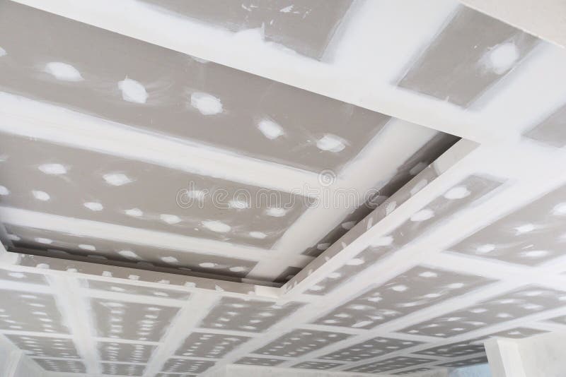Ceiling Gypsum Board Installation at Construction Site Stock Image ...