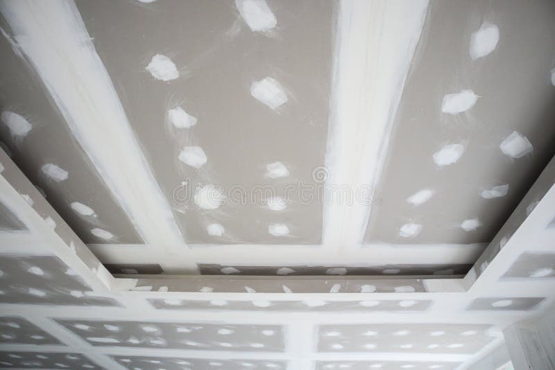 Ceiling Gypsum Board Installation at Construction Site Stock Image ...