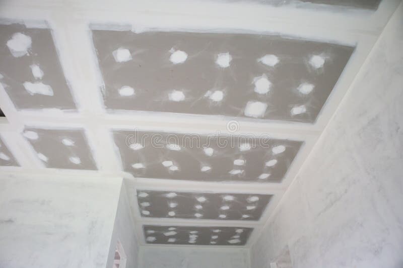 Ceiling Gypsum Board Installation at Construction Site Stock Image ...