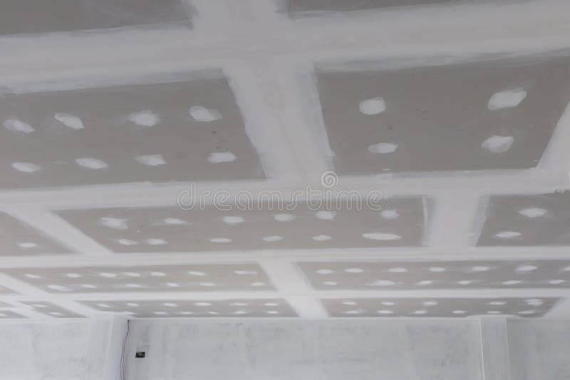 Ceiling Gypsum Board Installation at Construction Site Stock Image ...