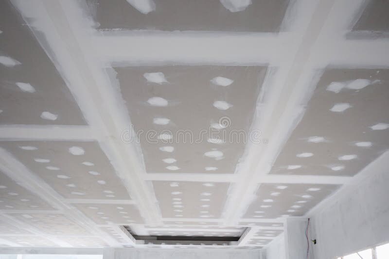 Ceiling Gypsum Board Installation at Construction Site Stock Image ...