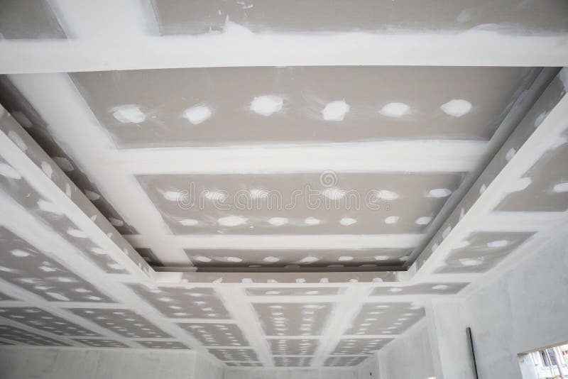 Ceiling Gypsum Board Installation at Construction Site Stock Image ...