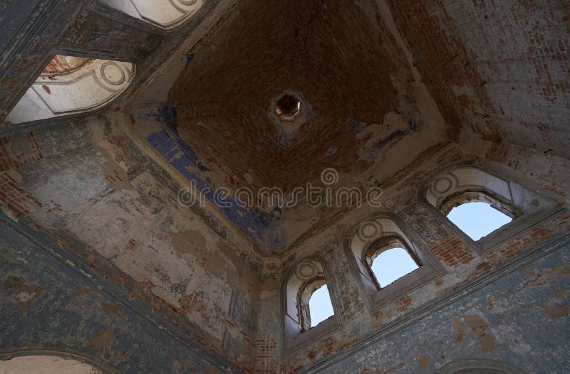 Ceiling with Windows in a Tall Tower Inside an Abandoned Church Stock ...