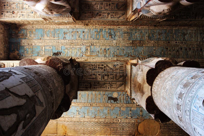 The Ceiling in the Hypostyle Hall of the Temple of Hathor Stock Photo ...