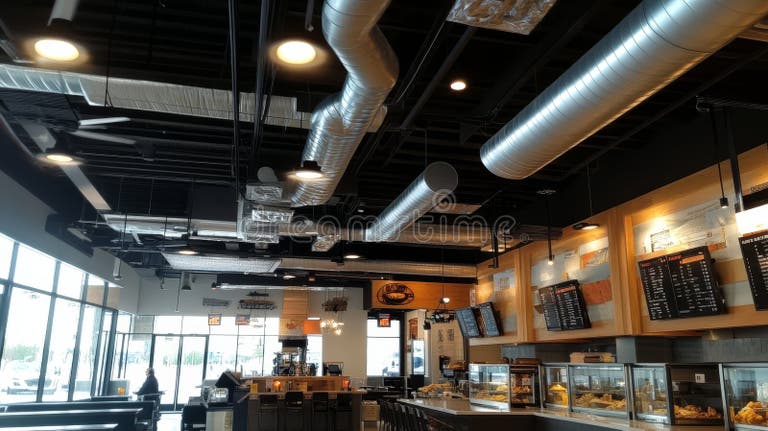 Ceiling of an Industrial Facility Featuring Ventilation Ducts and ...