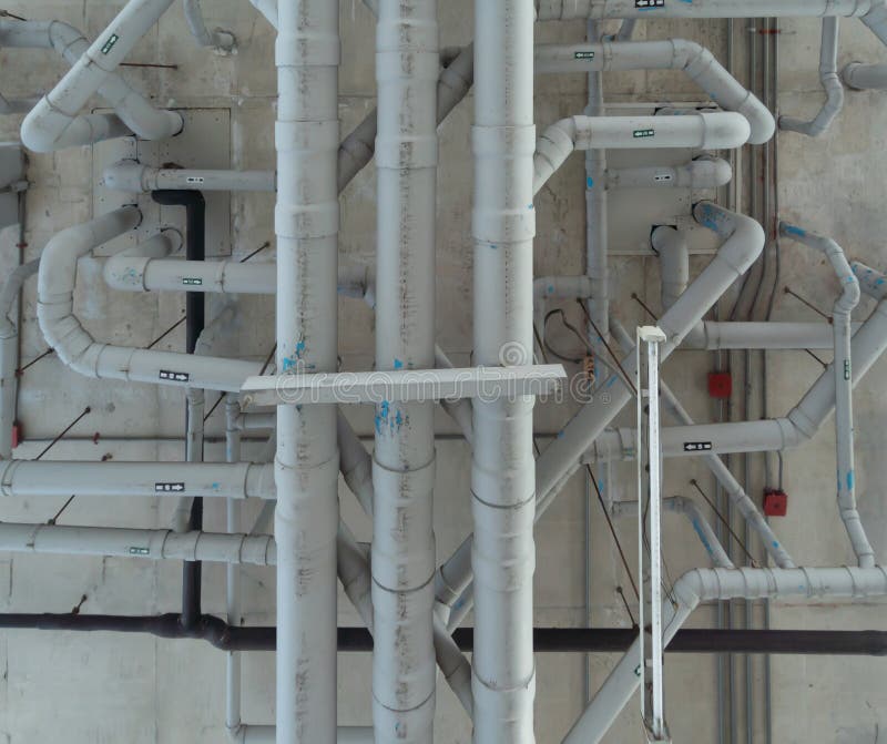 Ceiling of Industry Factory. Chiller Tower or Cooling Tower in Building ...
