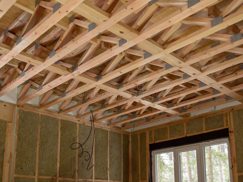 Ceiling Joist, Walls Studs and Framing Beams of New House Under ...