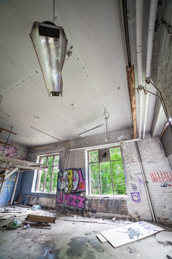 Messy Abandoned Factory Room Stock Image - Image of mess, junk: 41760497