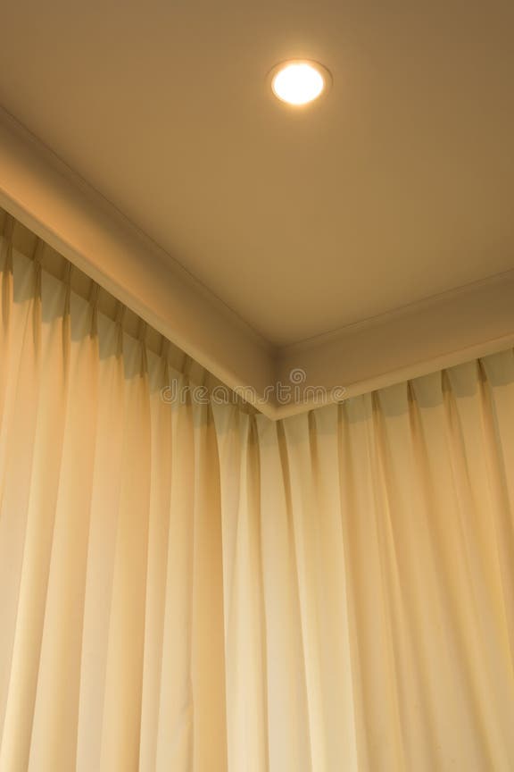 Ceiling Lamp Light and Nature Light Behind Fabric Curtain Stock Image ...