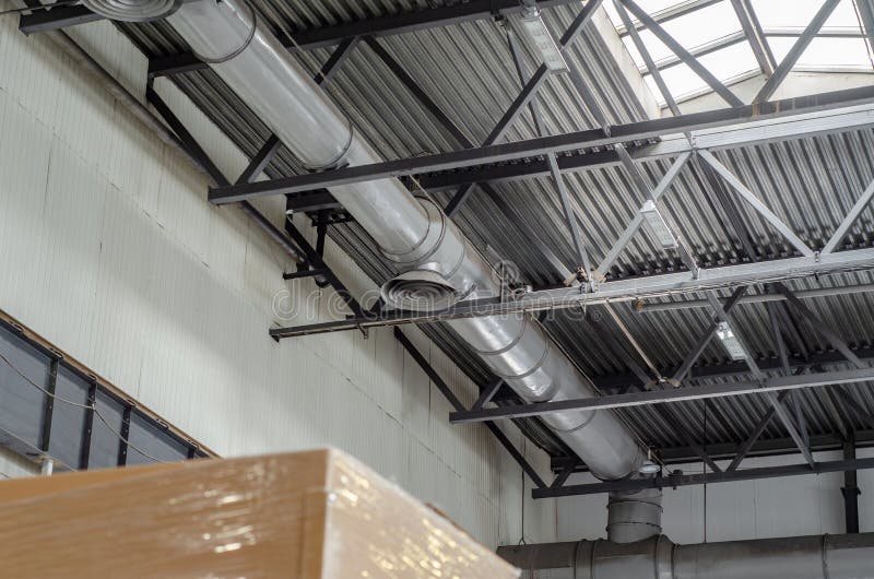 The Ceiling of a Large Factory Building with Artificial Lighting ...