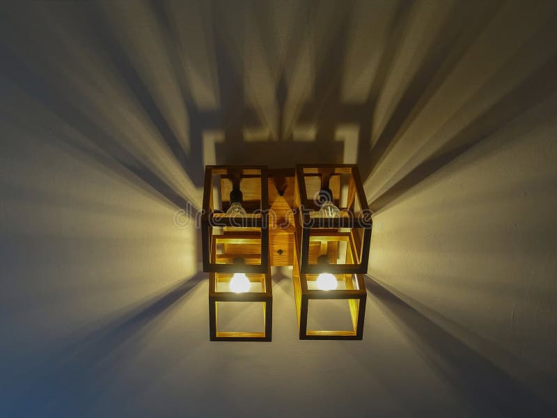 Ceiling Light, Light Bulbs in Square Wooden Construction Stock Image ...