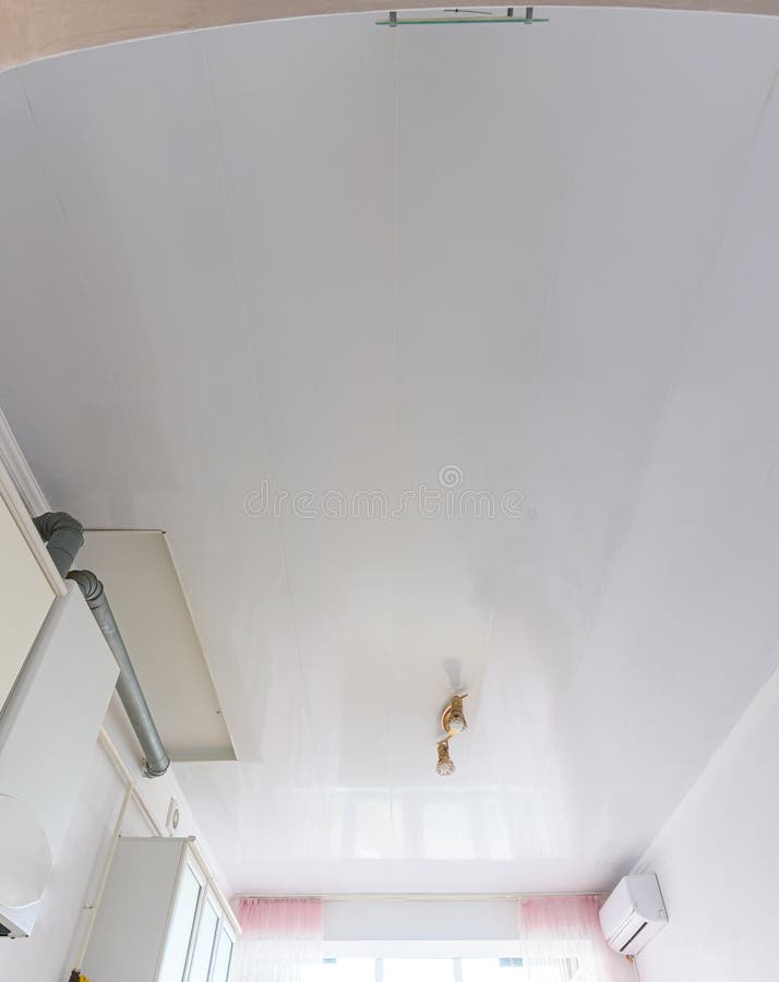Ceiling Made of White Plastic Panels in the Interior of the Kitchen ...