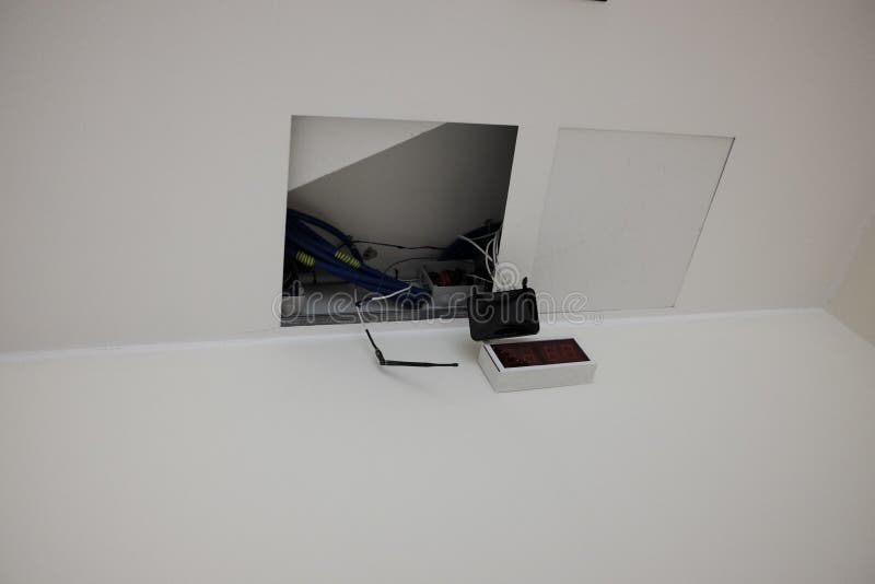 Ceiling modem installation stock image. Image of switch - 110637247