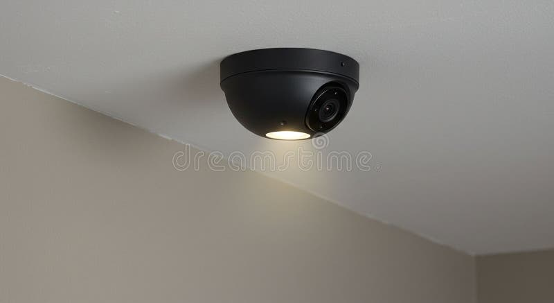 Ceiling-mounted Black Dome Security Camera with a Semi-spherical Shape ...