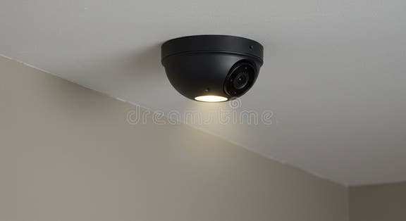 Ceiling-mounted Black Dome Security Camera with a Semi-spherical Shape ...