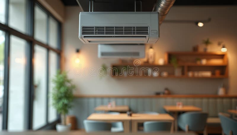 Ceiling Mounted Cassette Type Air Conditioner in Modern Interior ...