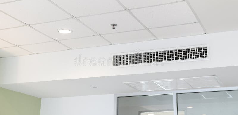 Ceiling Mounted Cassette Type Air Conditioner and Modern Lamp Light on ...