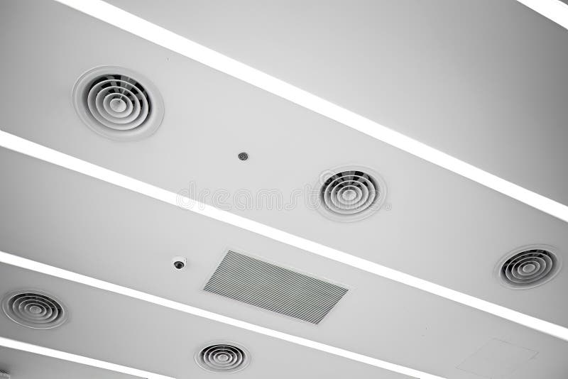 Ceiling Mounted Cassette Type Air Conditioner and Modern Lamp Light on ...