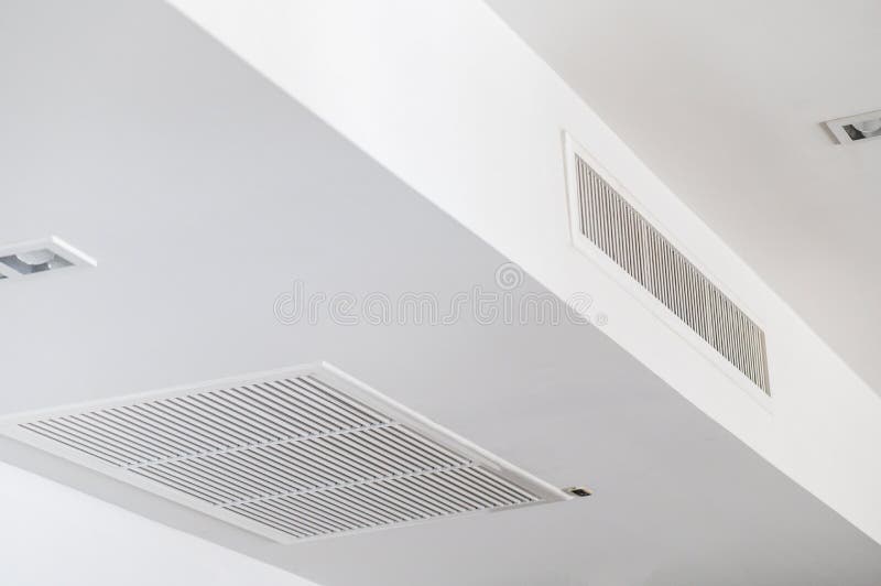 Ceiling Mounted Cassette Type Air Conditioner and Modern Lamp Light on ...