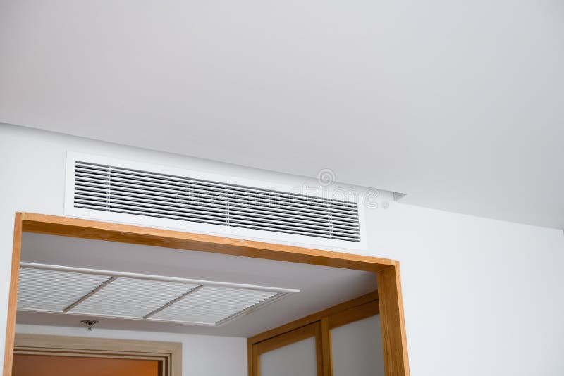 Ceiling Mounted Cassette Type Air Conditioner and Modern Lamp Light on ...