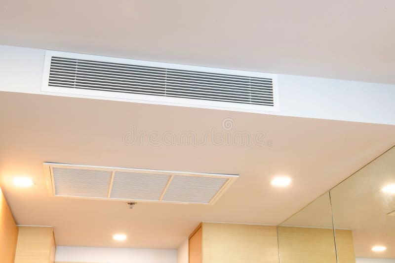 Ceiling Mounted Cassette Type Air Conditioner and Modern Lamp Light on ...