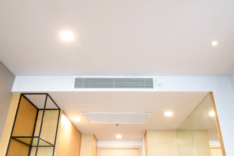 Ceiling Mounted Cassette Type Air Conditioner and Modern Lamp Light on ...