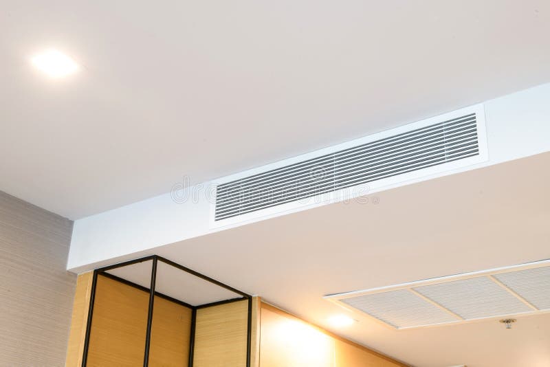 Ceiling Mounted Cassette Type Air Conditioner and Modern Lamp Light on ...