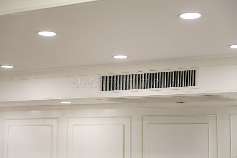 Ceiling Mounted Cassette Type Air Conditioner and Modern Lamp Light on ...