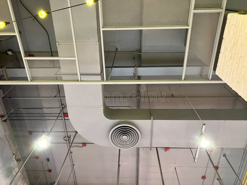 Ceiling Mounted Cassette Type Air Conditioner and Modern Lamp Light on ...