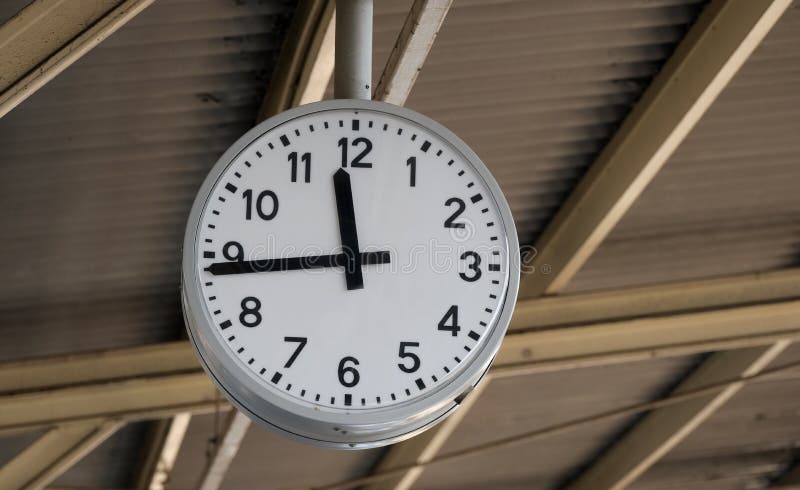Time Indication on Ceiling Mounted Clock Stock Photo - Image of mounted ...