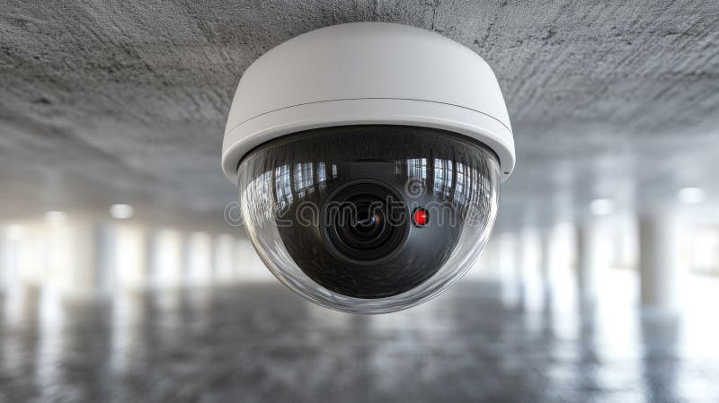 Ceiling-mounted Dome Security Camera in Modern Indoor Space Stock Image ...