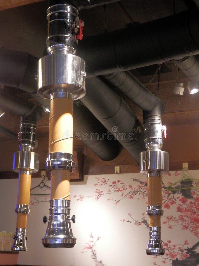 Large Extractorpipes Suspended from Scoiling in Tokyo Restaurant Stock ...