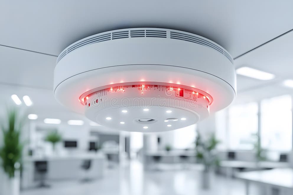 Modern Office Fire Alarm System with Red LED Indicators for Safety ...