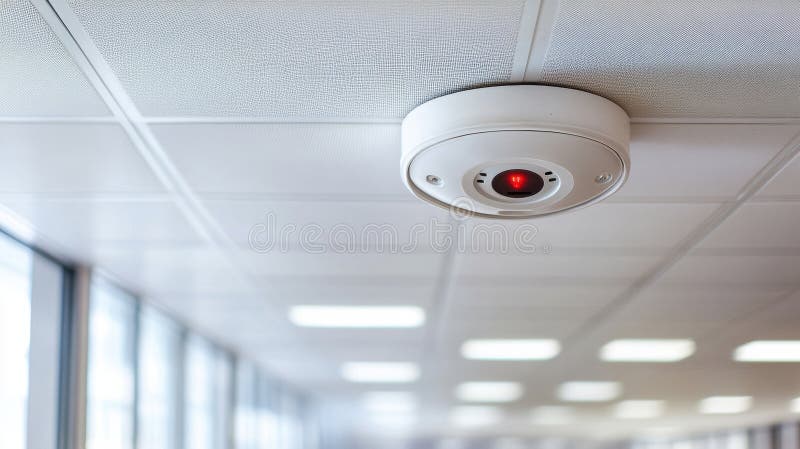 A Ceiling Mounted Sensor with Red Light on a White Wall, AI Stock Photo ...