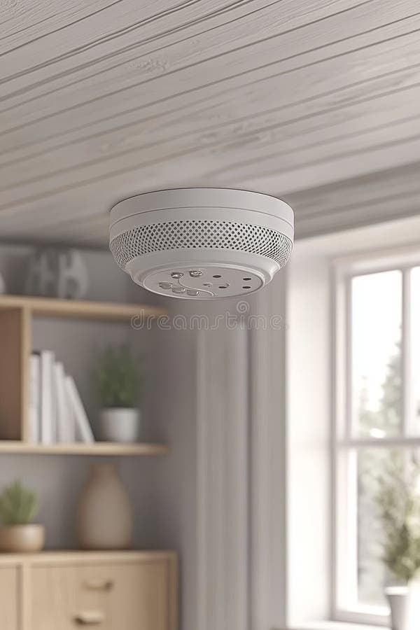 Ceiling Mounted Smoke Detector in a Bright Minimalist Office, with ...
