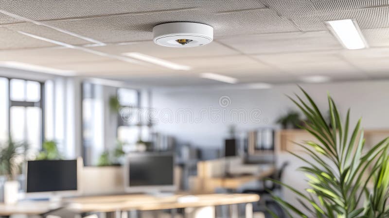 Ceiling-Mounted Smoke Detector Ensuring Fire Safety in a Modern, Open ...