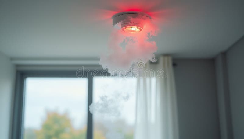 Ceiling-mounted Smoke Detector with Smoke Visible Stock Photo - Image ...
