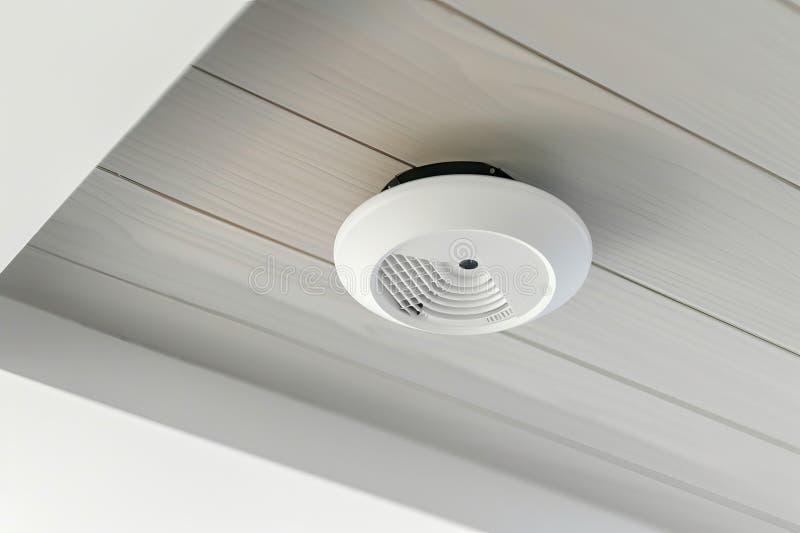 Ceiling-mounted Smoke Detector on Wooden Ceiling for Home Safety Stock ...