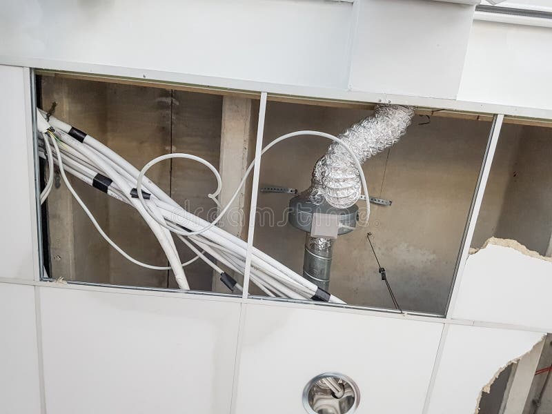 Ceiling Panels Damaged and Collapsed by Water. Stock Photo - Image of ...