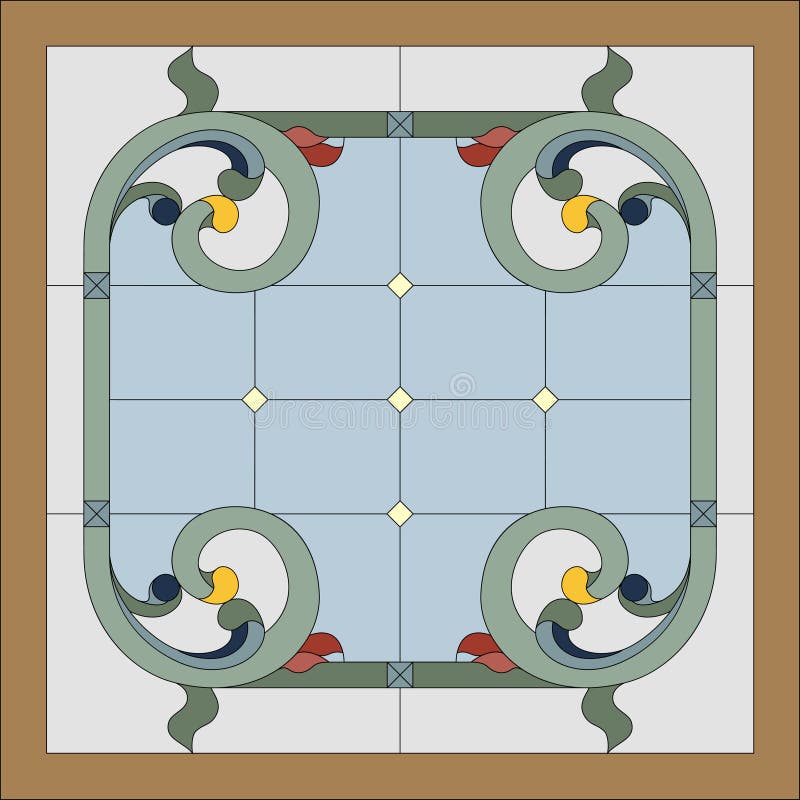 Ceiling Panels Stained Glass Window. Abstract Flower in Square Frame ...