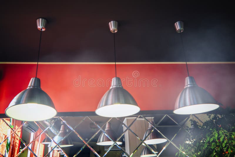 Ceiling Pendant Lights in the Cafe. Lamp on the Ceiling in Cafe Stock ...