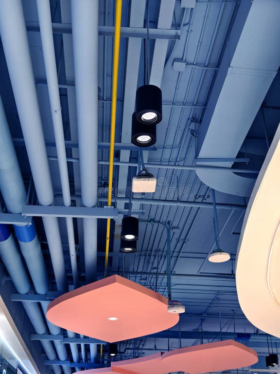 Ceiling with Pipes and Lights in Creates Industrial a Pattern Stock ...
