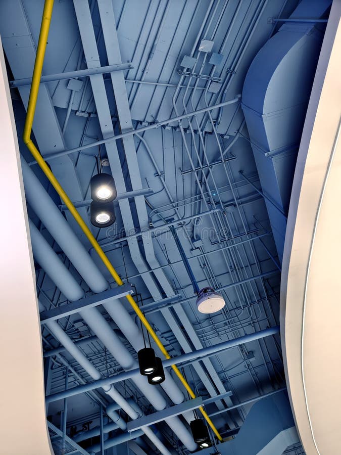 Ceiling with Pipes and Lights in Creates Industrial a Pattern Stock ...