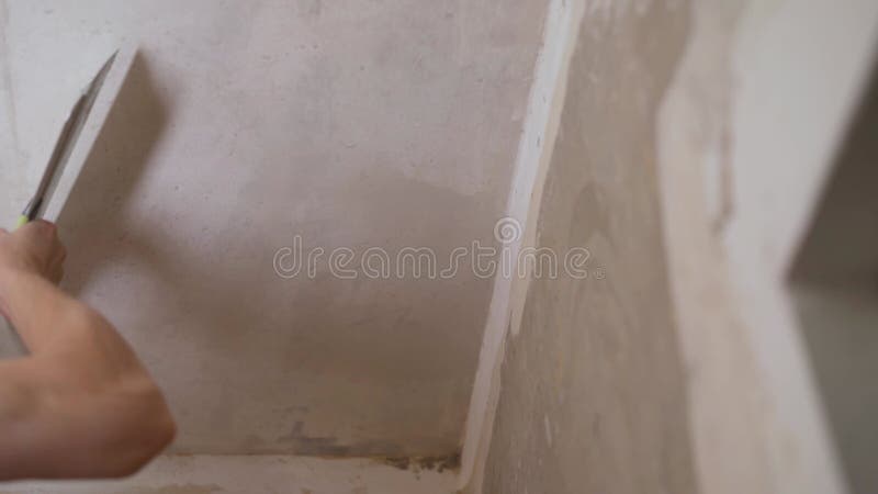 Man Plastering a Ceiling. Worker Hand Using Spatula and Plastering ...