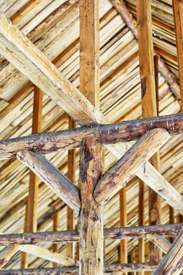 The Ceiling and Rafters in Old Wooden Room Stock Image - Image of ...