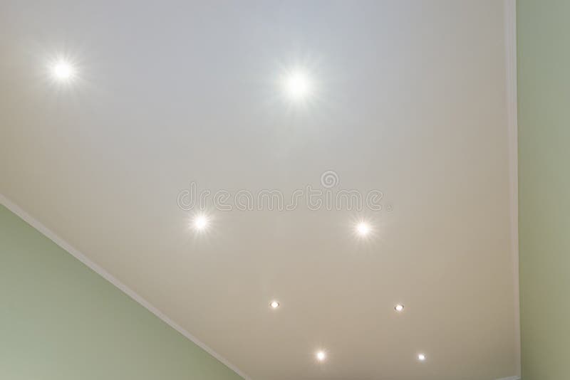 Ceiling in the Room with Spotlights Installed and Turned on Stock Photo ...