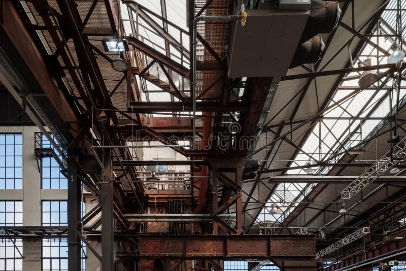 The Ceiling with Rusty Steel Structure and Skylight of Industrial ...