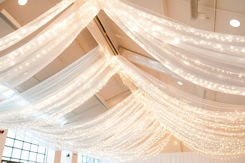 Ceiling with Sheer Fabric and Twinkling Lights Creates Magical Wedding ...