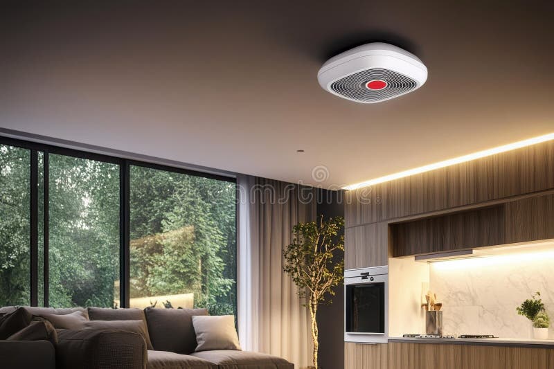 Ceiling Smoke Detector Installed in Modern Kitchen with Natural Light ...