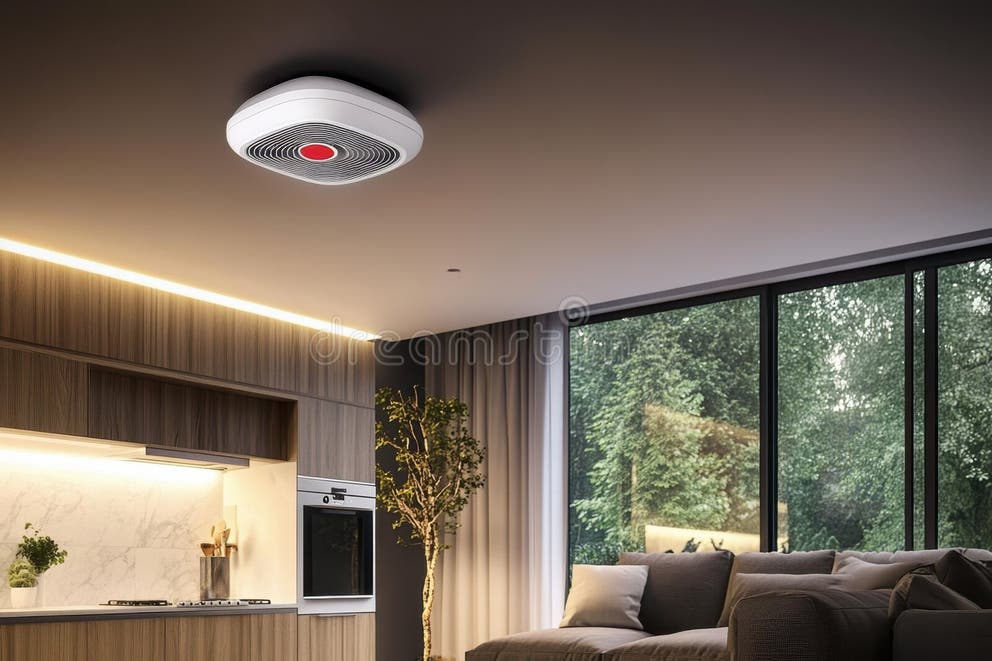 Ceiling Smoke Detector Installed in Modern Kitchen with Natural Light ...